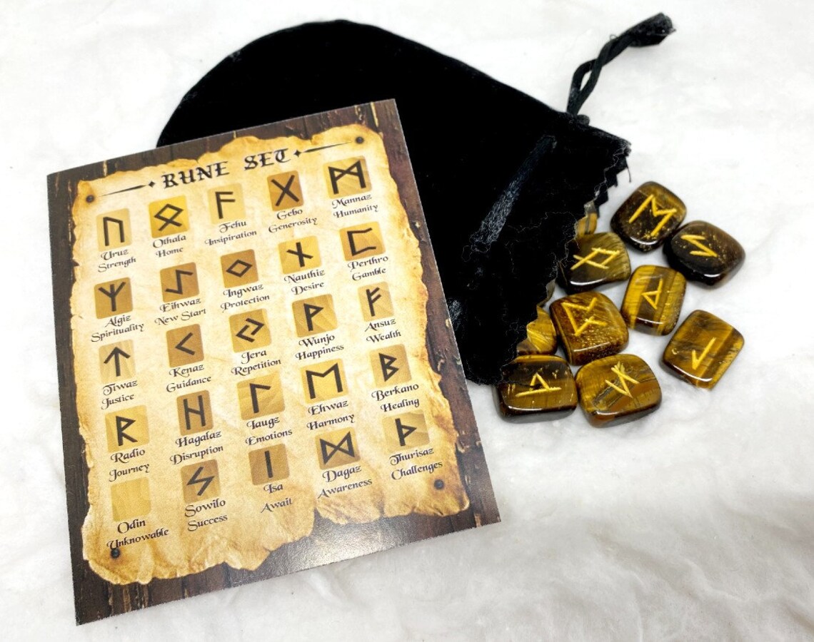 Tiger Eye Rune Sets Elder Futhrak Rune Set Gemstone Runic Set - Etsy