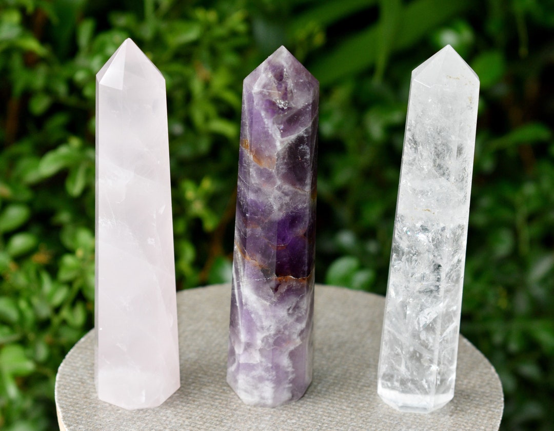 Genuine Quartz Crystal Towers, Pack of 3 Natural Large Faceted Gemstone ...