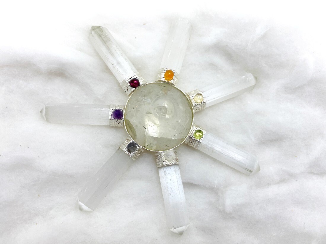 Selenite 7 Point Energy Generator With Crystal Pyramid Ideal | Etsy