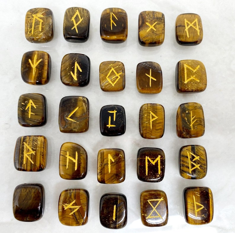 Tiger Eye Rune Sets Elder Futhrak Rune Set Gemstone Runic Set - Etsy UK