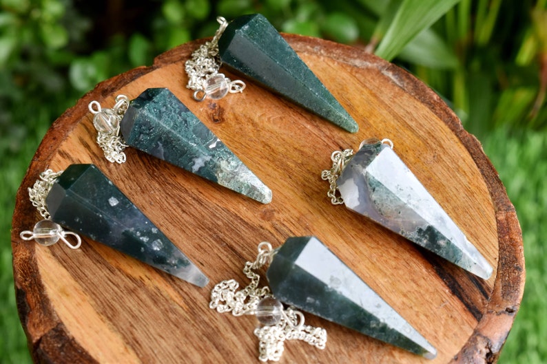 Moss Agate Faceted Cone Pendulum Healing Dowsing Crystal - Etsy