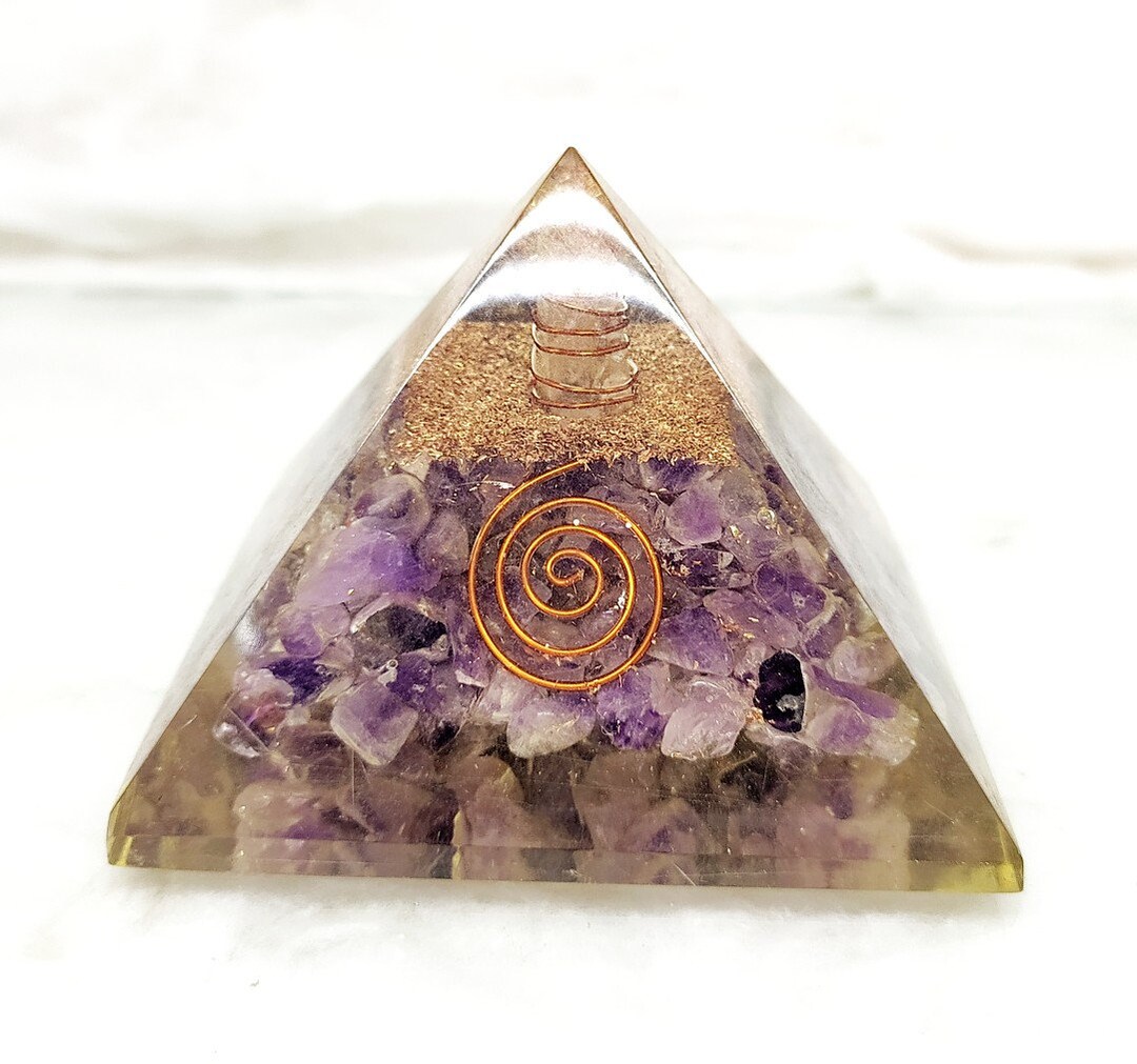 Amethyst Orgone Pyramid With Clear Quartz Pencil for Orgone Healing - Etsy