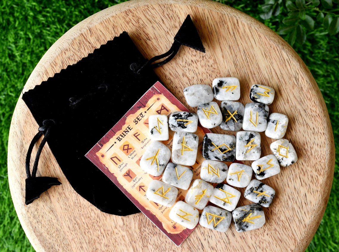 Rainbow Moonstone Rune Sets Elder Futhrak Rune Set Gemstone - Etsy