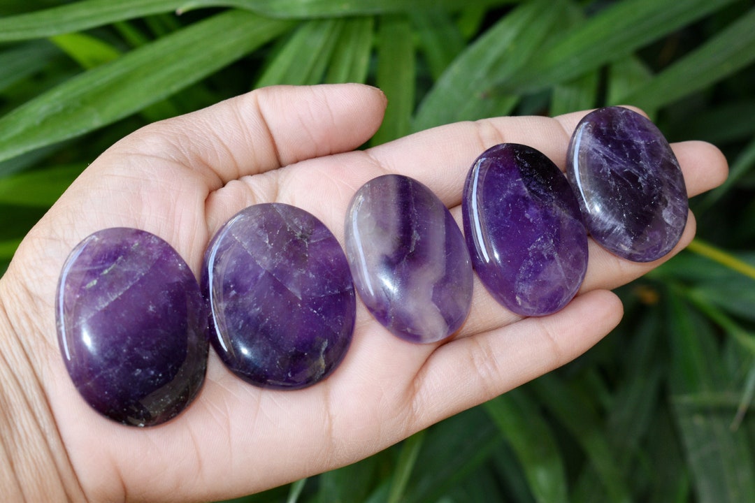 One (1) Amethyst Worry Stone for Crystal Healing - Pocket Palm Stone ...