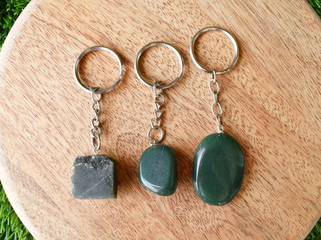 Genuine Green Jade Crystal Keychains, Green Jade Stone Key Chain Charm ...
