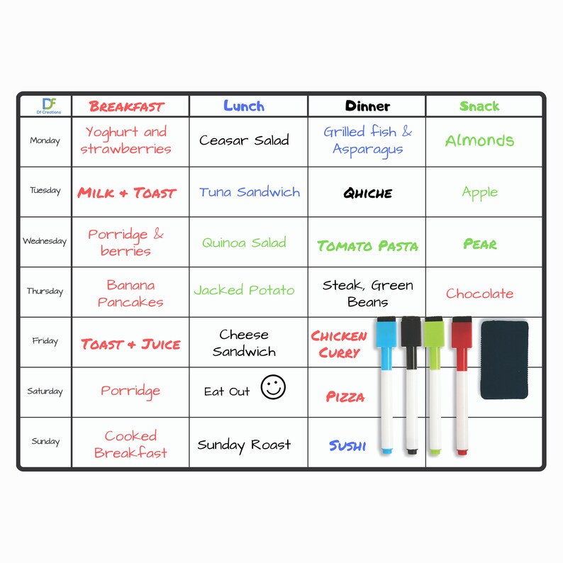 A3 Fridge Meal Planner Magnetic Weekly Whiteboard - Etsy UK