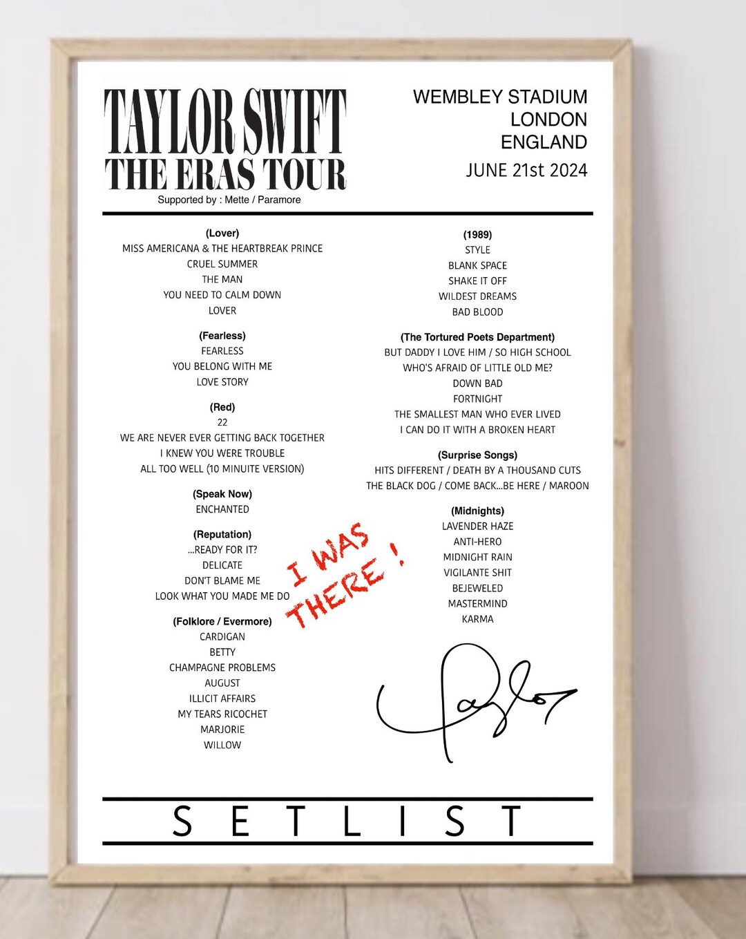 Taylor Swift Eras Tour Setlist UK I Was There Music Poster Wall Art Handmade Print in 4x6,a5,a4 ...