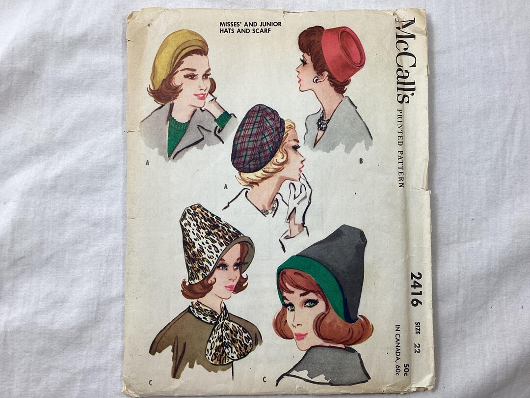 Rare Original 60s Mccall’s Sewing Pattern 2416 - Hats - Factory Folded ...