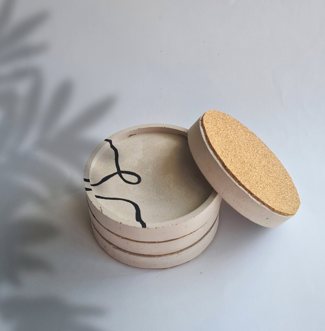 Round Concrete Coaster Set of 4 Line Abstract Design - Etsy