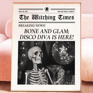 Halloween Skeleton Disco Print: Spooky Party Newspaper Poster (digital ...