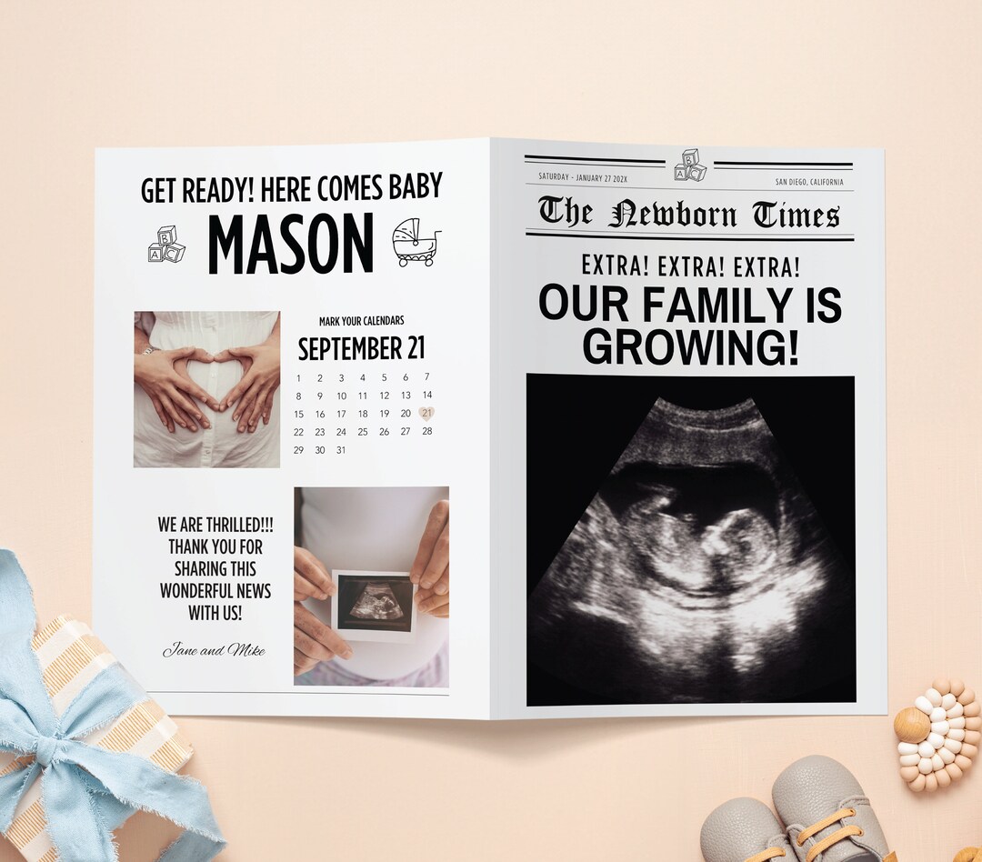 Custom Newspaper Pregnancy Reveal Newspaper Baby Announcement Baby ...