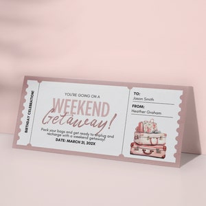 Weekend Getaway Voucher Printable Girl Trip Gift for Weekend Getaway ...