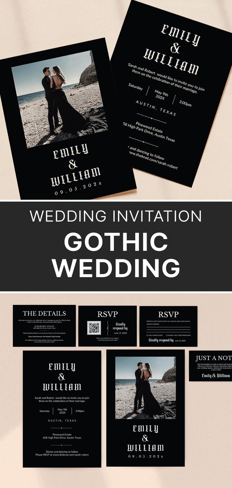 Gothic Wedding Invite Template Wedding Invitation Goth Editable ...
