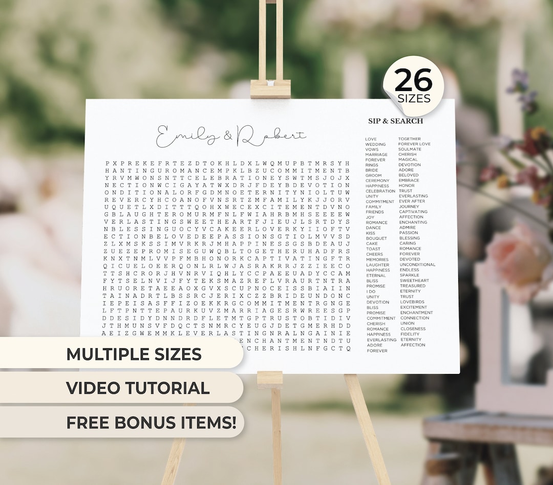 Large Sip and Search Wedding Word Search Template Wedding Sip and ...
