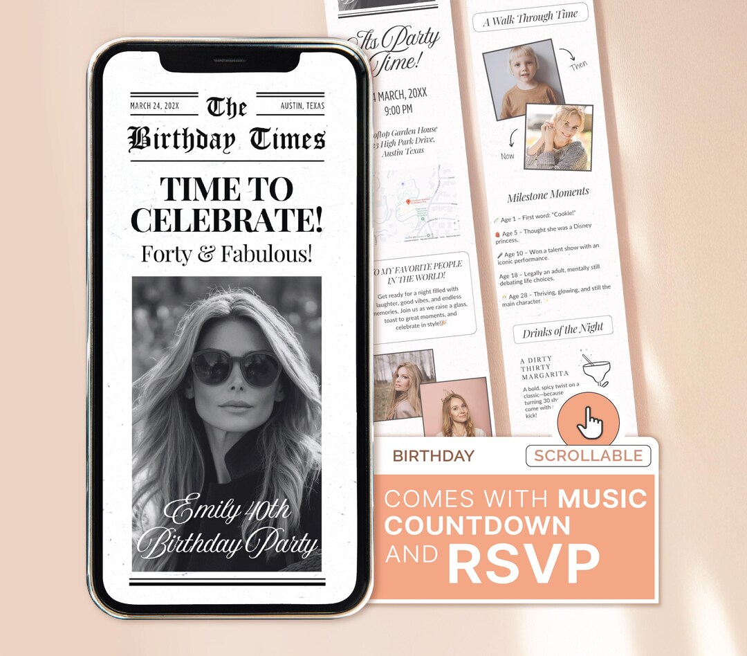 Newspaper Invitation Digital 40th Birthday Invitation 40th Birthday ...