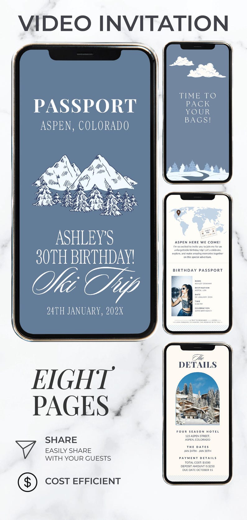 Birthday Holiday Vacation Invitation Passport Birthday Ski Trip ...