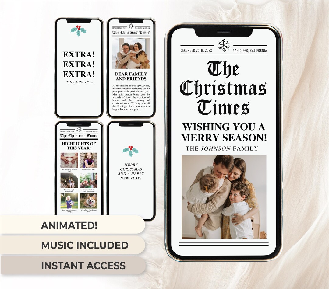 Newspaper Christmas Family Card Christmas Newsletter Card Family ...