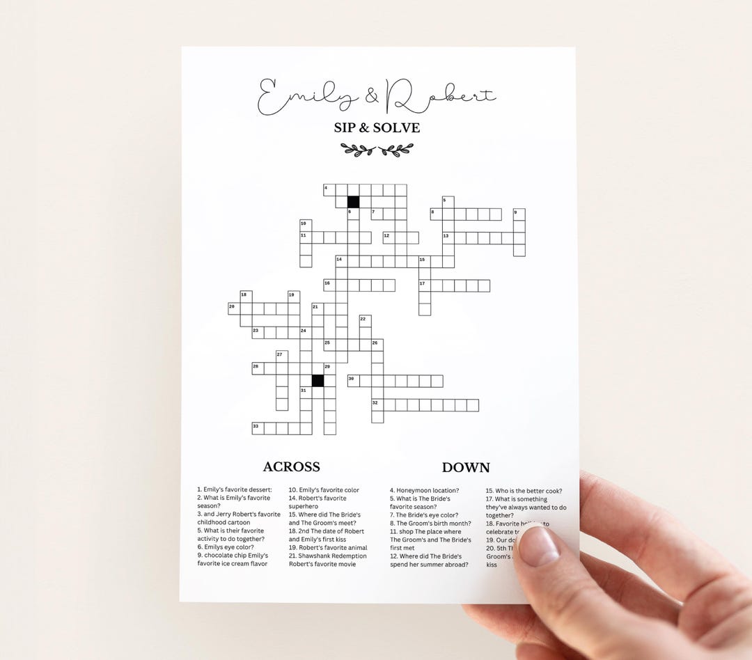 Small Cocktail Hour Crossword Wedding Crossword Puzzle Vertical ...