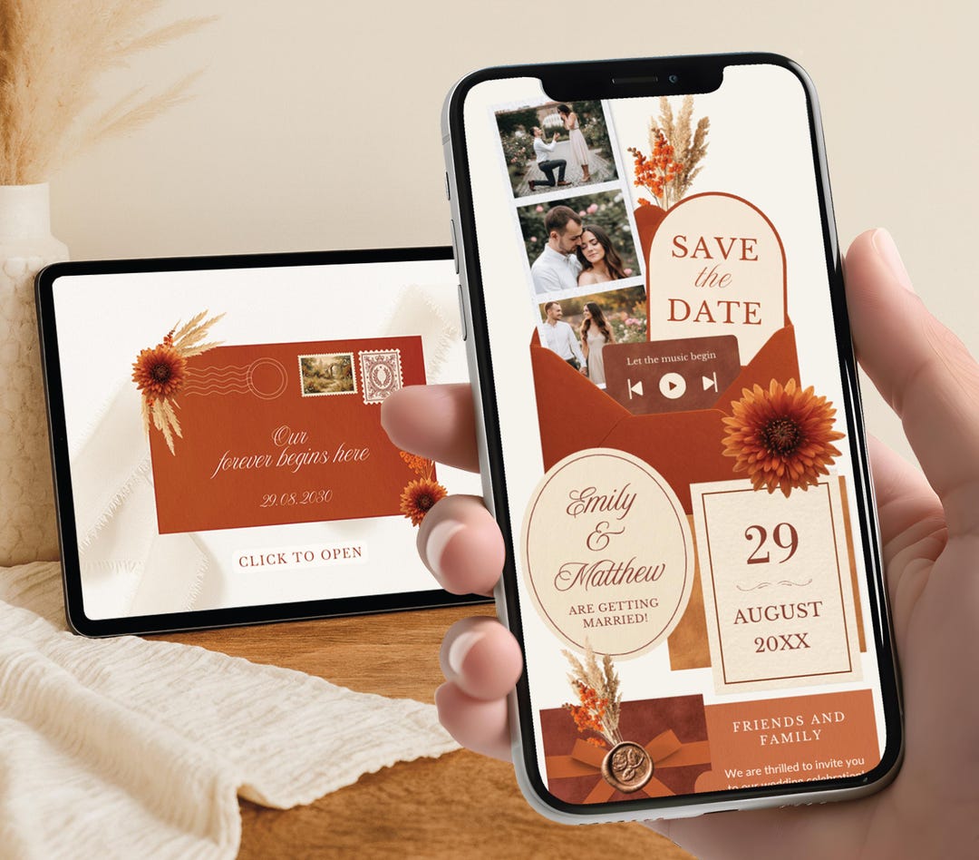 Terracotta Save the Date Wedding Website Template With RSVP Editable ...