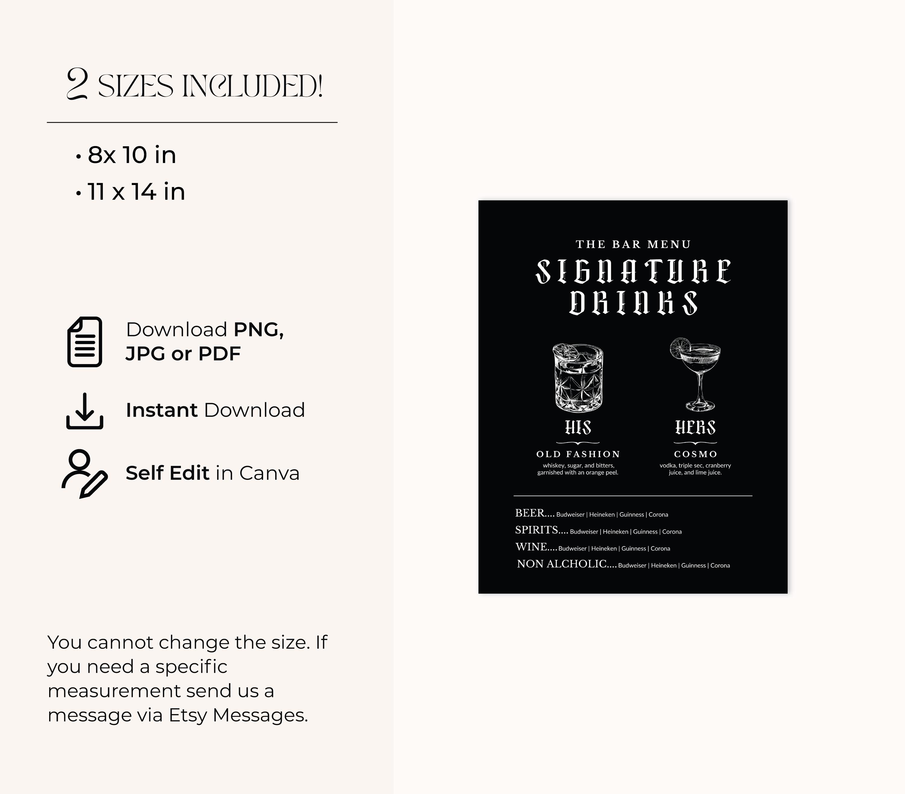Gothic Signature Drink Sign Wedding Gothic Bar Sign Template Wedding ...