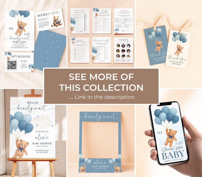 Bearly Wait Baby Shower Photo Booth Frame for Boy Blue Teddy Bear ...
