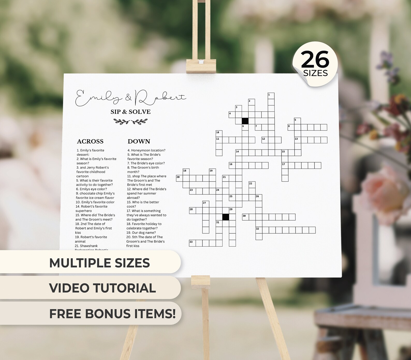 Small Cocktail Hour Crossword Wedding Crossword Puzzle Vertical ...