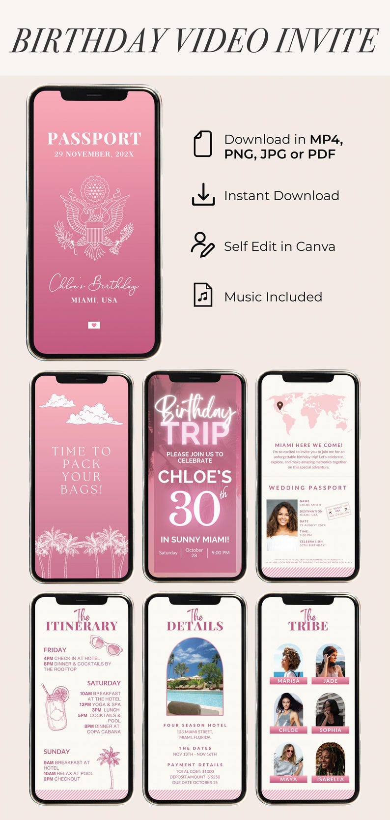 Girl Birthday Trip Itinerary Beach Trip Itinerary Birthday Party Invite ...