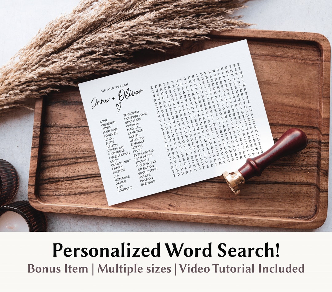 Small Word Search Custom Wedding Word Search Cocktail Hour - Etsy