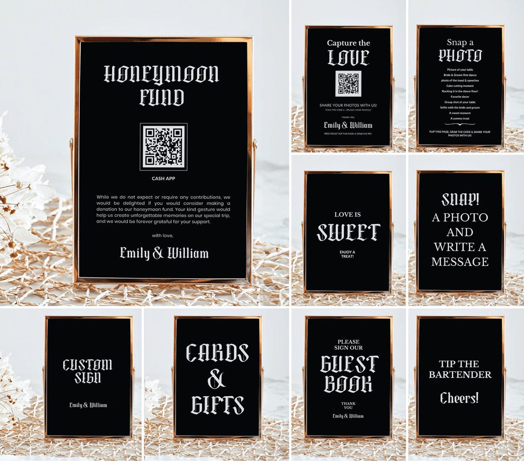 Halloween Wedding Signs Bundle Moody Wedding Signage Bundle Canva Goth ...