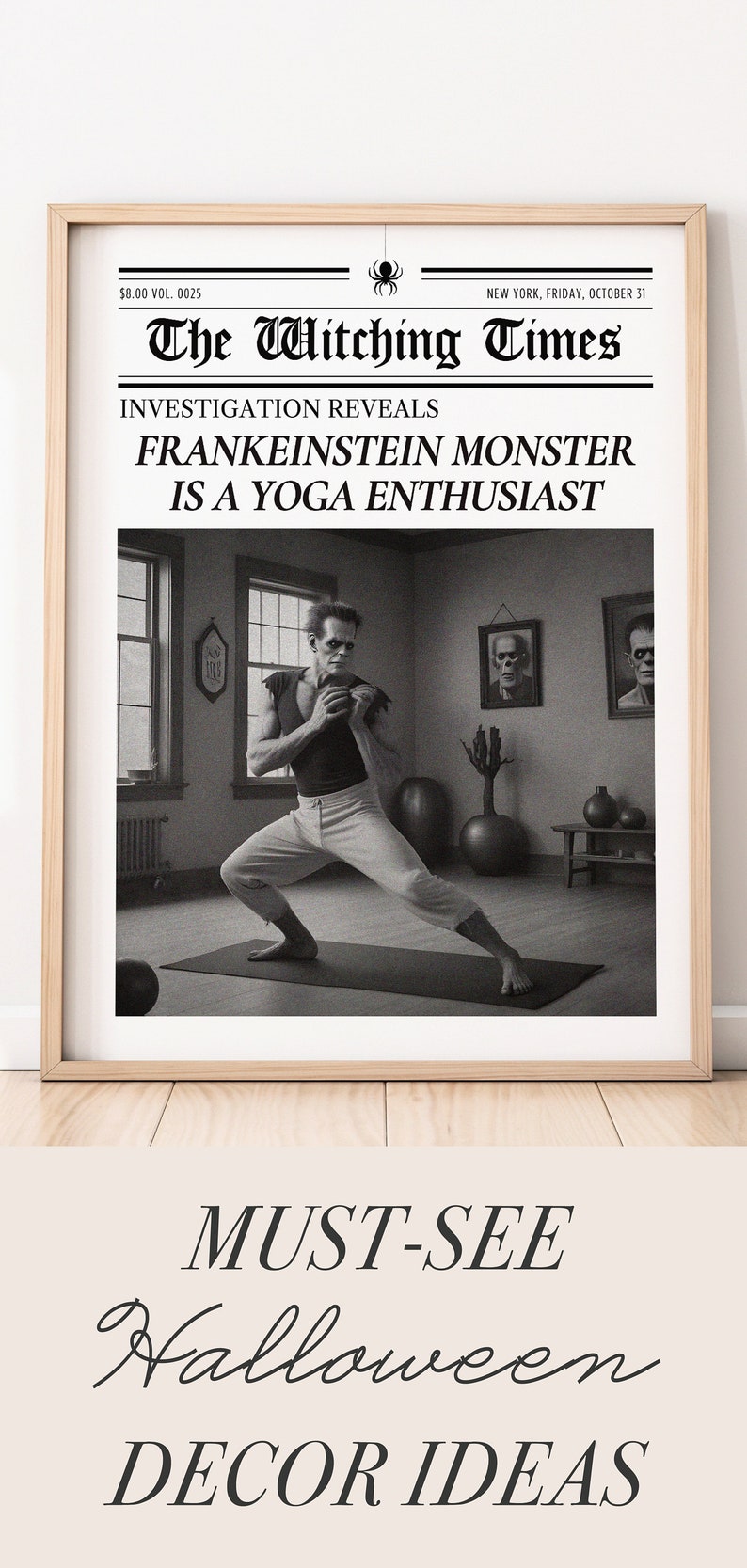 Frankenstein Poster Halloween Print Yoga Wall Art Halloween Newspaper ...