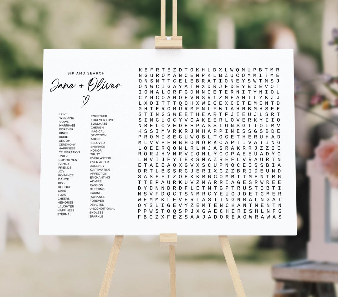 Wedding Word Search Printable Sip and Search Giant Word Search Wedding ...