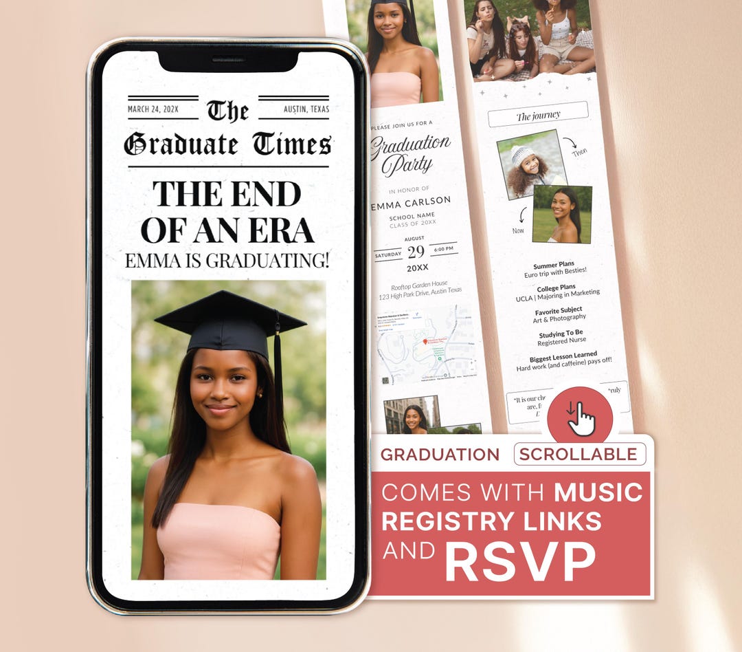 Senior Graduation Newspaper Template With Photo 2025 Digital Graduation ...