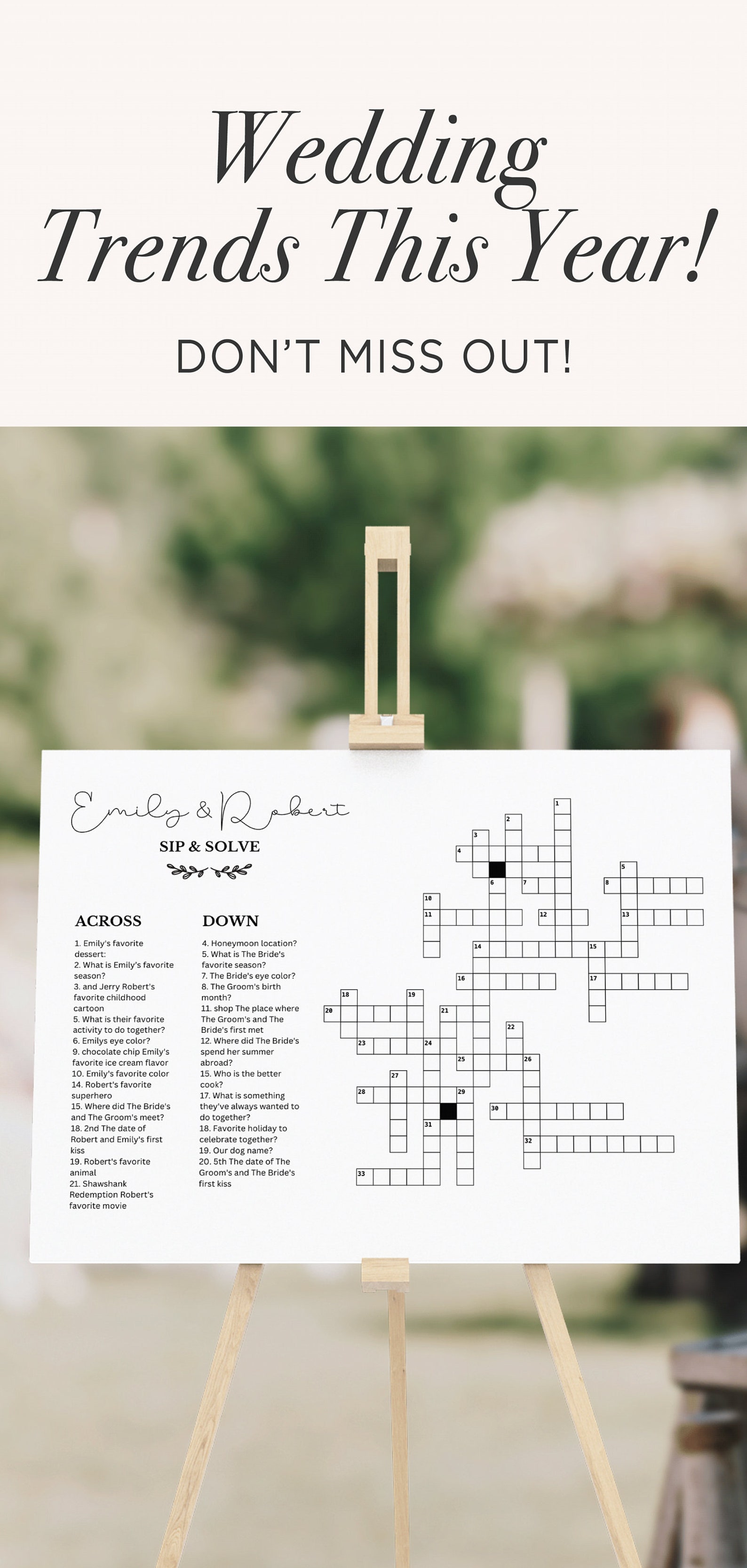 Small Cocktail Hour Crossword Wedding Crossword Puzzle Vertical ...