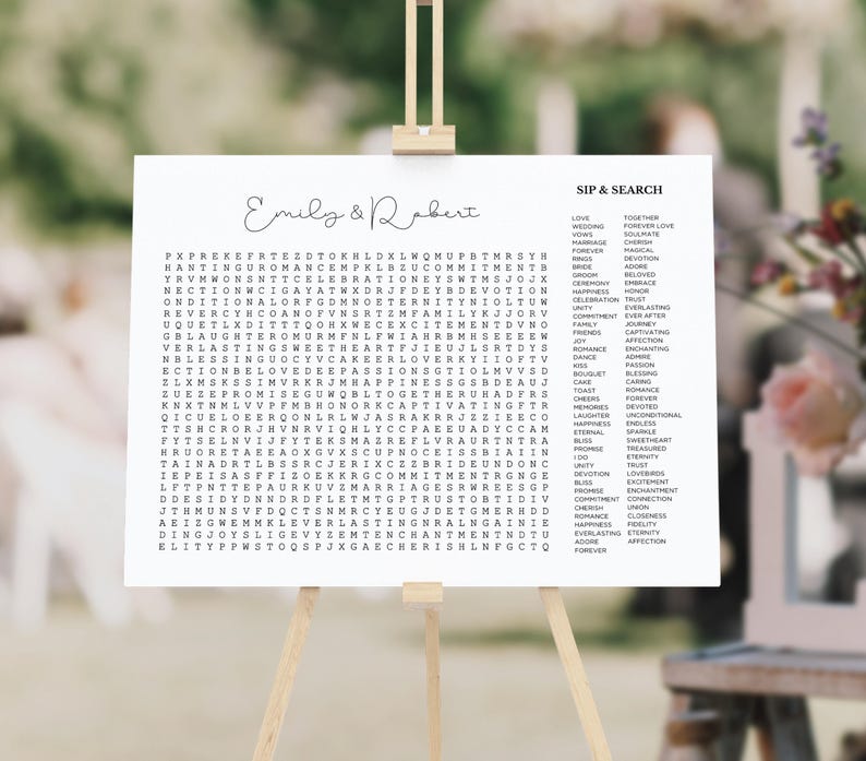 Large Sip and Search Wedding Word Search Template Wedding Sip and ...
