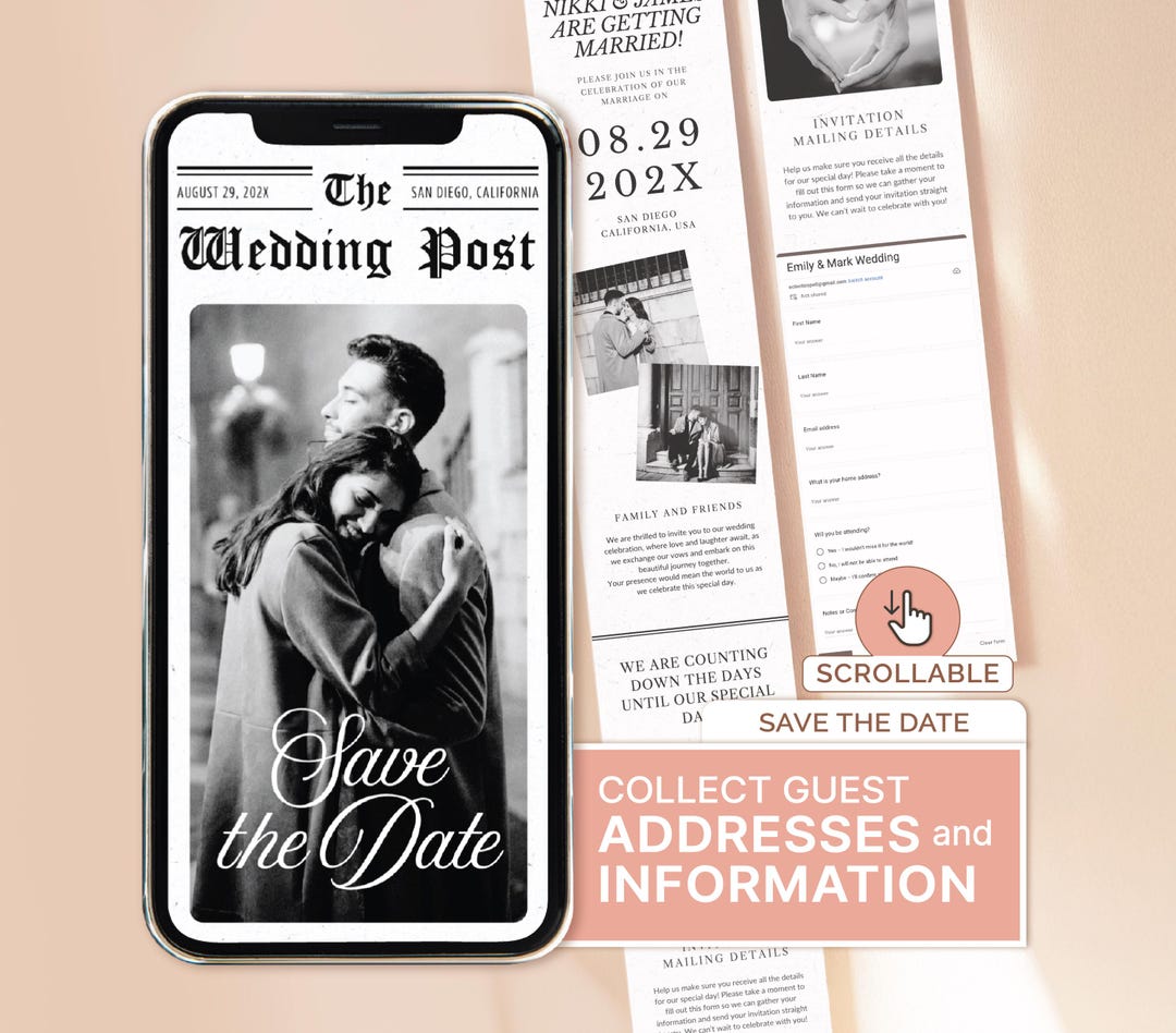 Save the Date Newspaper Template Photo Save the Date Digital Invitation ...