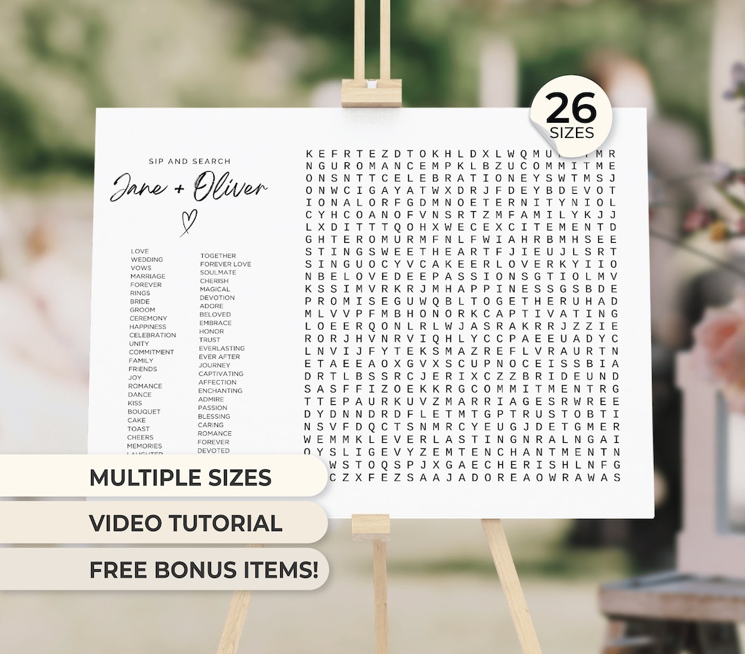 Wedding Word Search Printable Sip and Search Giant Word Search Wedding ...