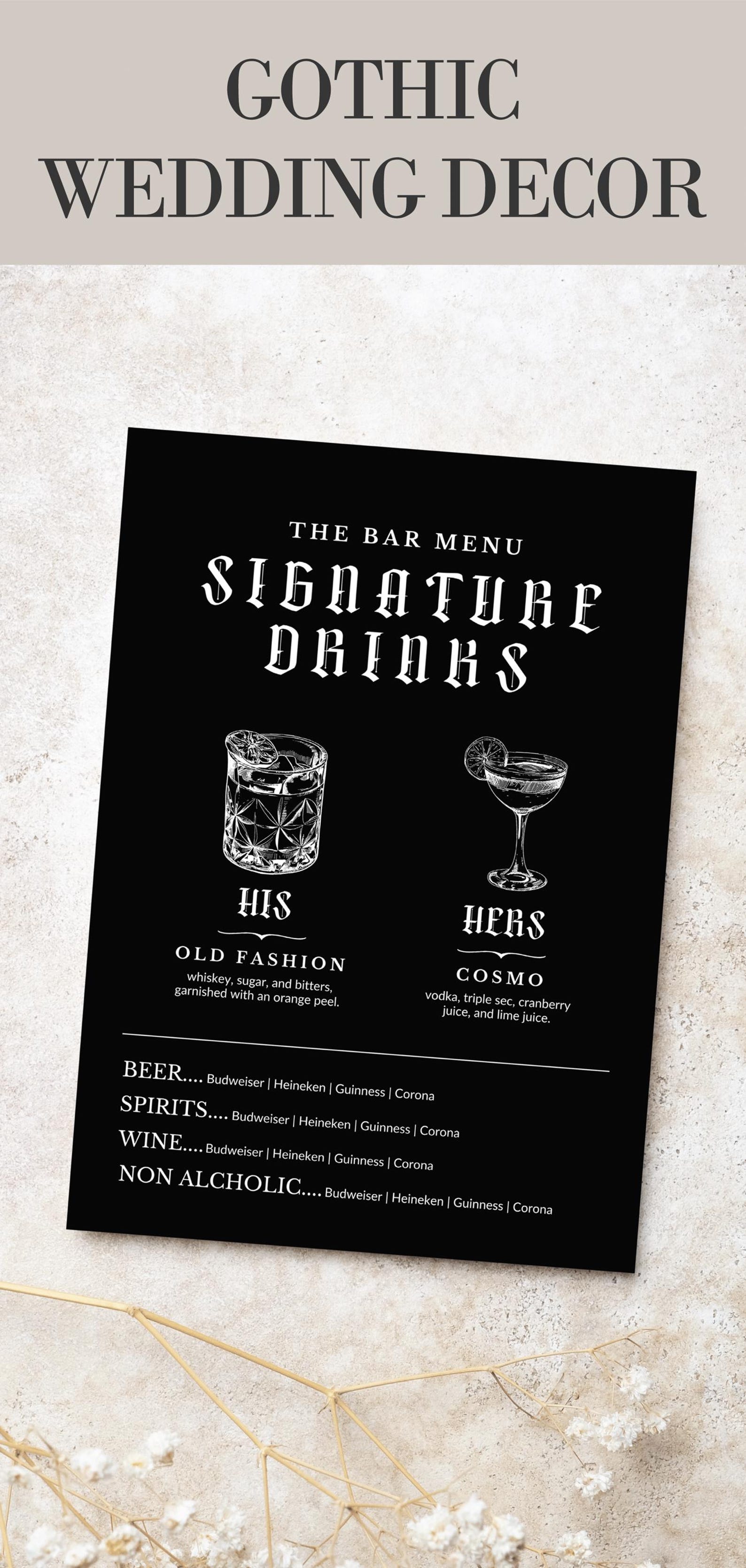 Gothic Signature Drink Sign Wedding Gothic Bar Sign Template Wedding ...