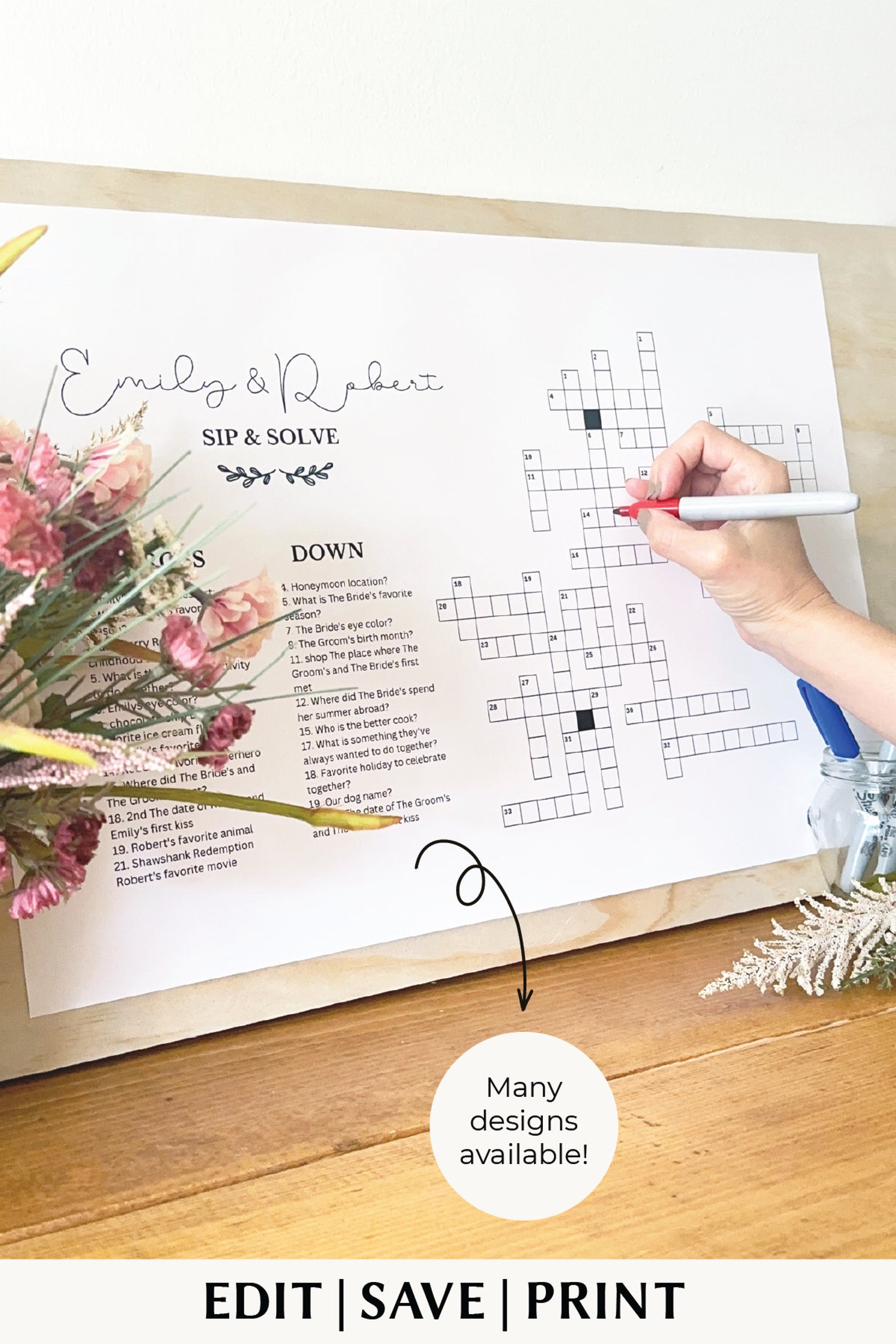 Sip and Solve Crossword Puzzle Template Wedding Game Idea - Etsy Canada