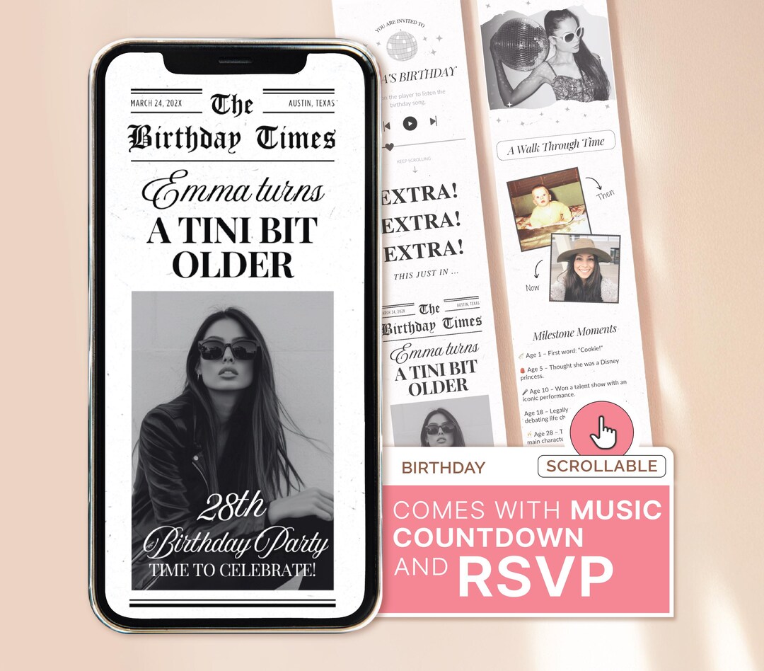 A TINY BIT Older Birthday Newspaper Template Birthday Canva Newspaper ...