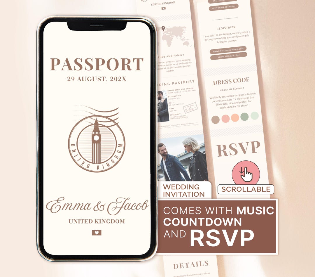 UK Passport Wedding Invitation UK Wedding London Wedding Invite England ...