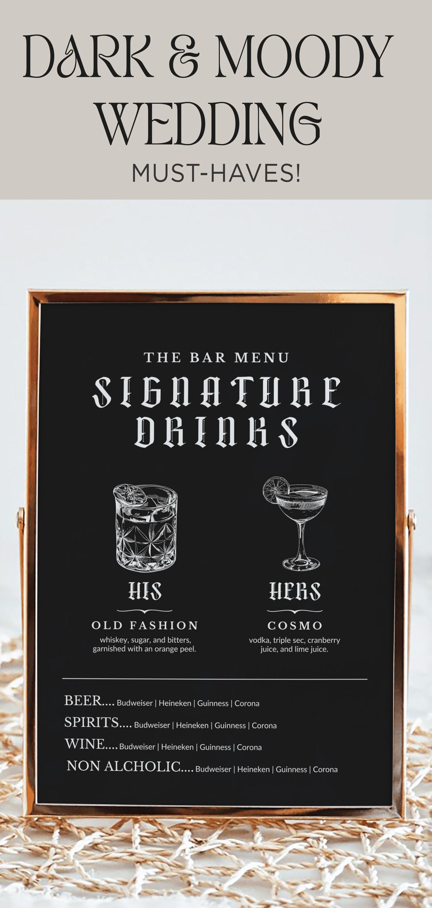 Gothic Signature Drink Sign Wedding Gothic Bar Sign Template Wedding ...