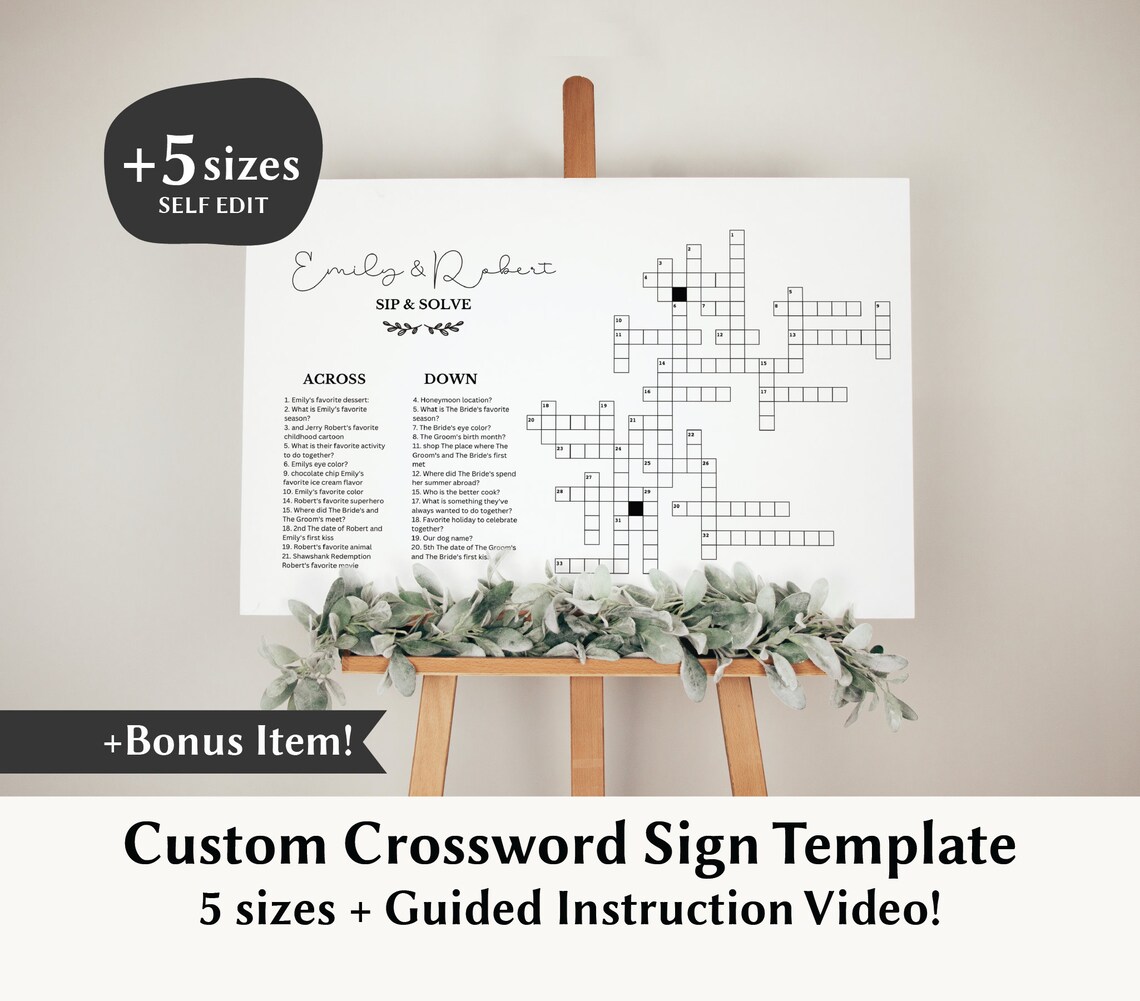 Minimalist Wedding Crossword Puzzle Template Wedding Game for - Etsy Canada