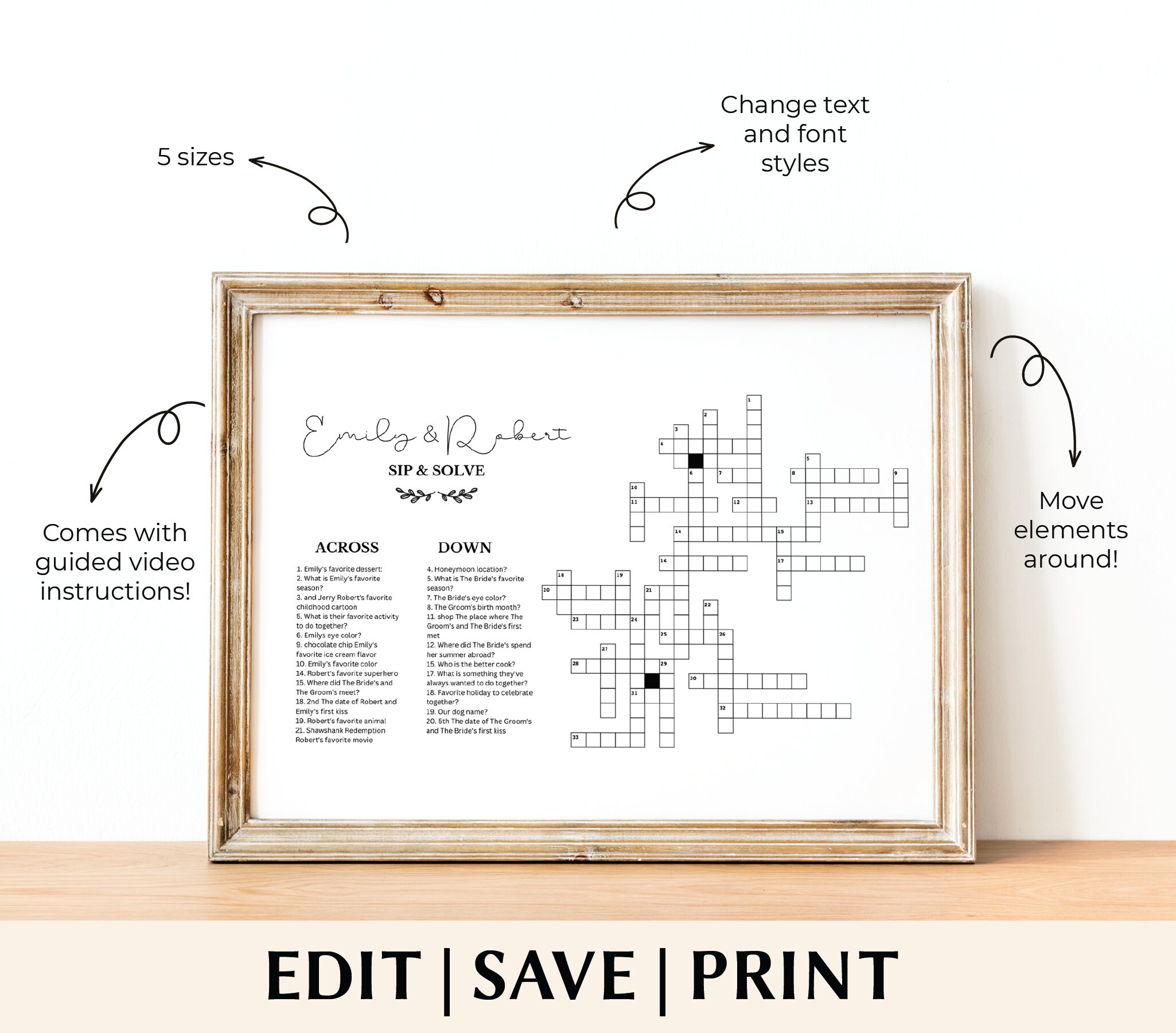 Minimalist Wedding Crossword Puzzle Template Wedding Game for - Etsy Canada