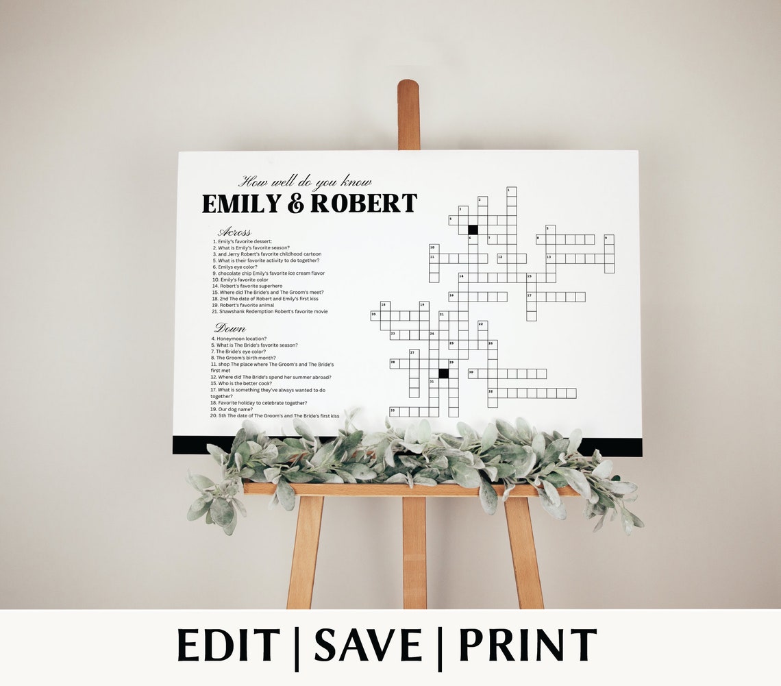 Sip and Solve Crossword Puzzle Template Wedding Game Idea - Etsy Canada