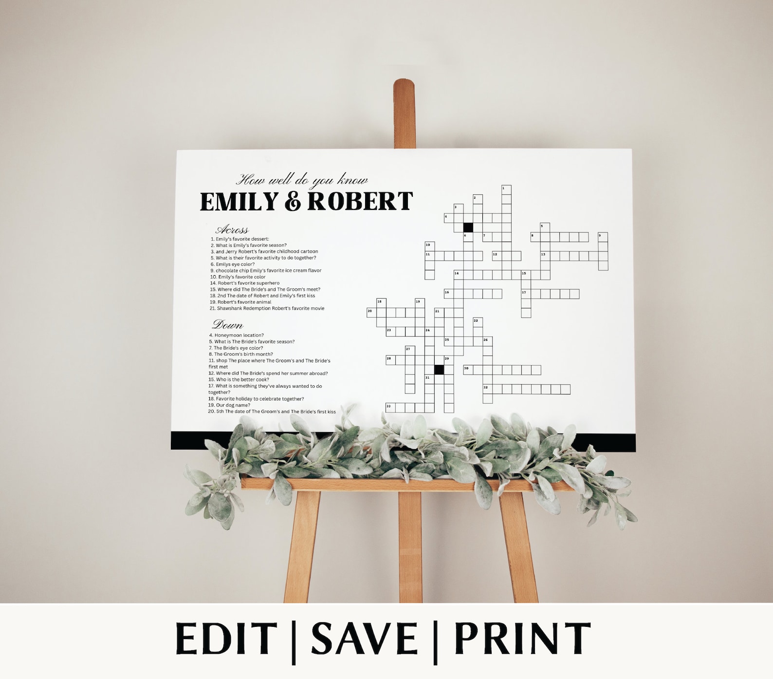 Sip and Solve Crossword Puzzle Template Wedding Game Idea - Etsy Canada