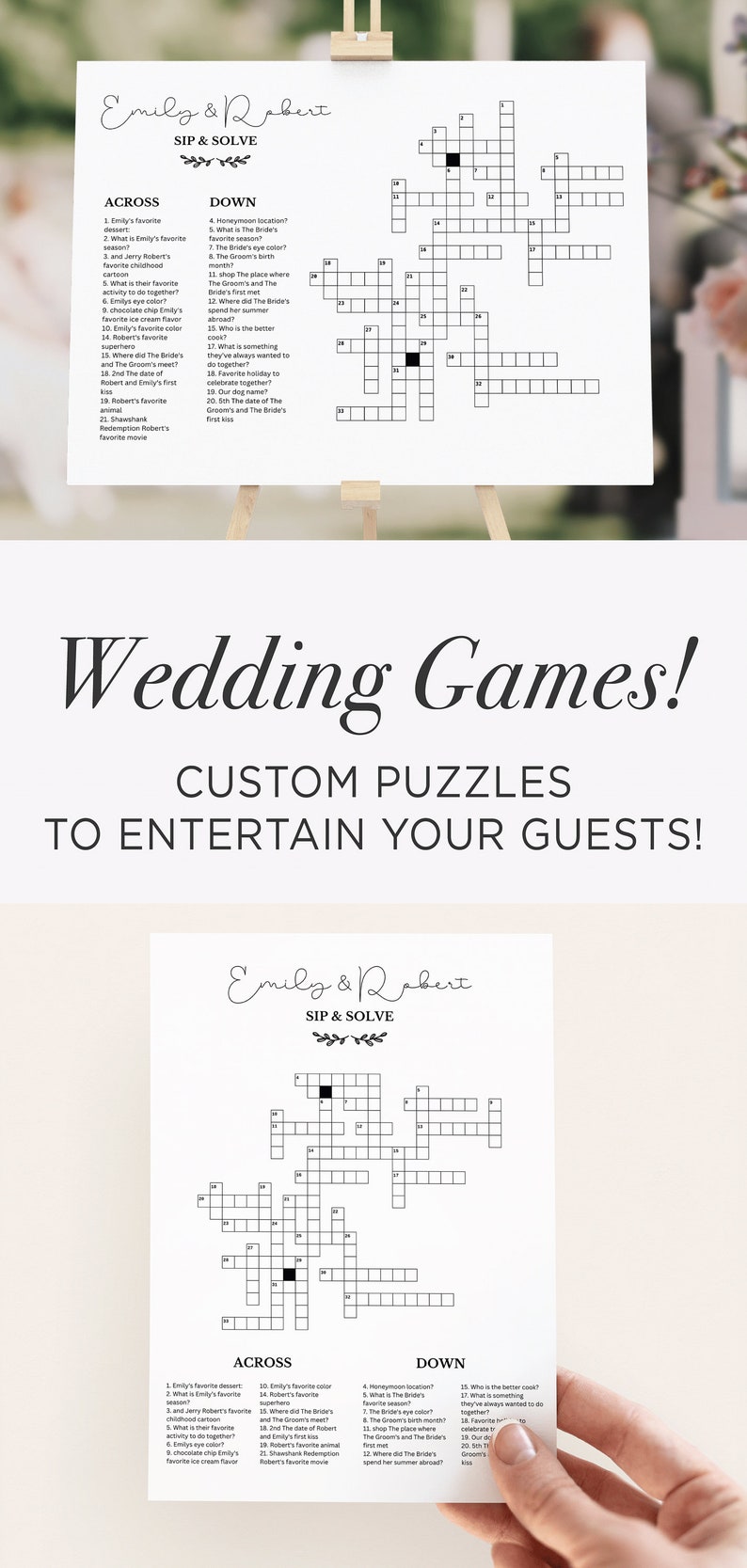 Small Cocktail Hour Crossword Wedding Crossword Puzzle Vertical ...