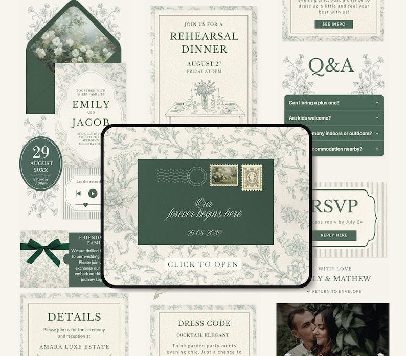 Green Stripe Wedding Website Green With RSVP Wedding Striped Invitation ...