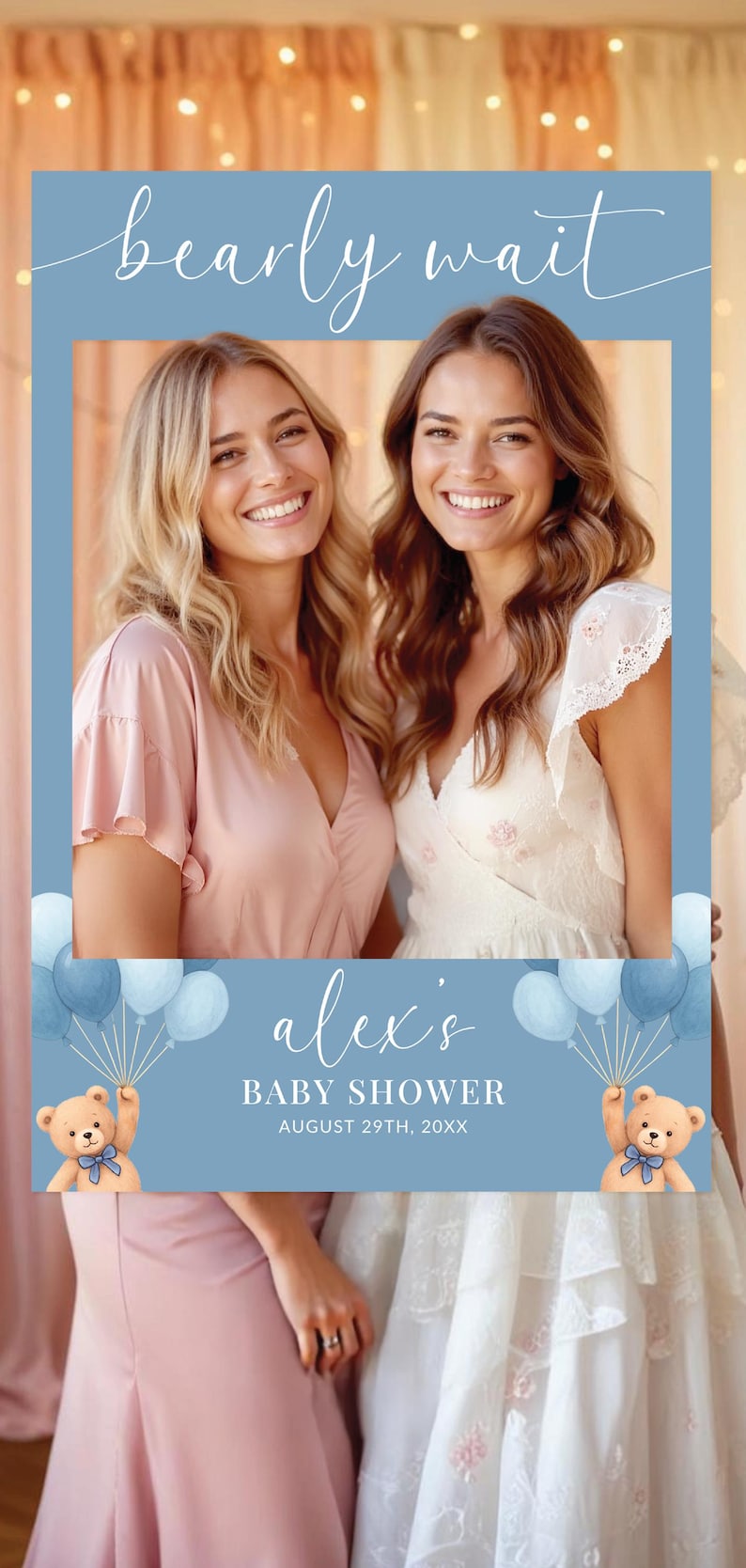 Bearly Wait Baby Shower Photo Booth Frame for Boy Blue Teddy Bear ...