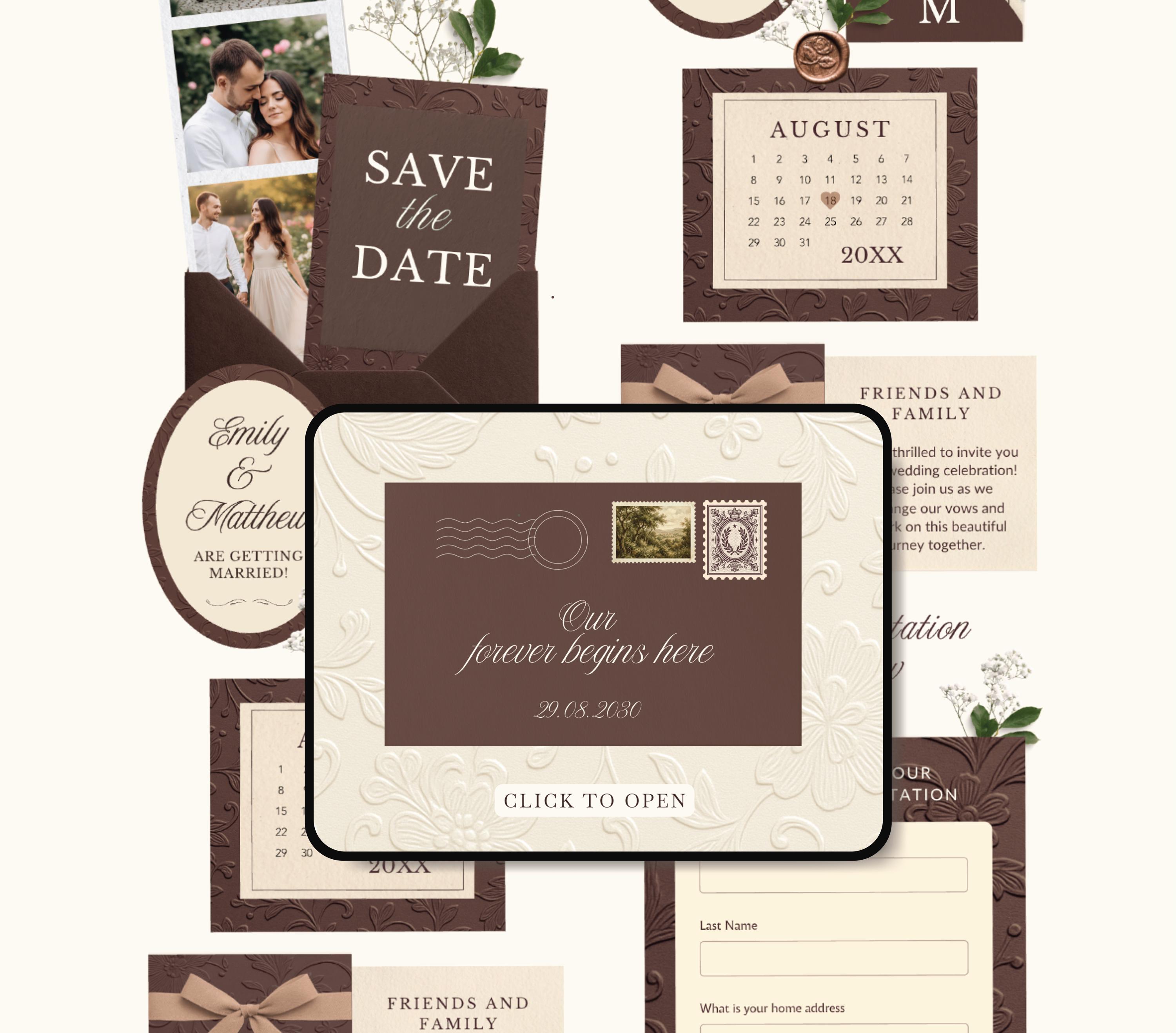 Brown Elegant Save the Date Wedding Website Template With RSVP Editable ...