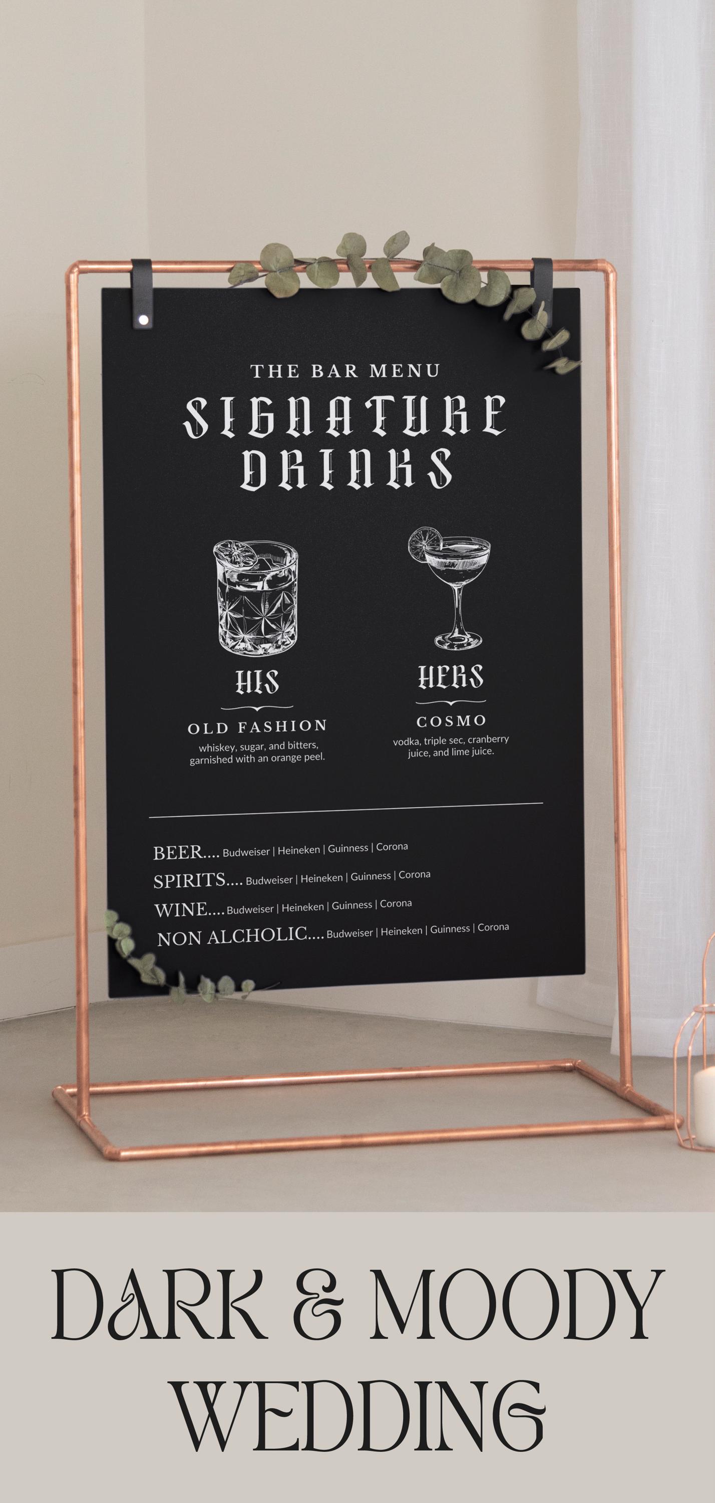 Gothic Signature Drink Sign Wedding Gothic Bar Sign Template Wedding ...